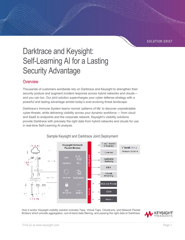Darktrace and Keysight: Self-Learning AI for a Lasting Security Advantage PDF Asset Page | Keysight